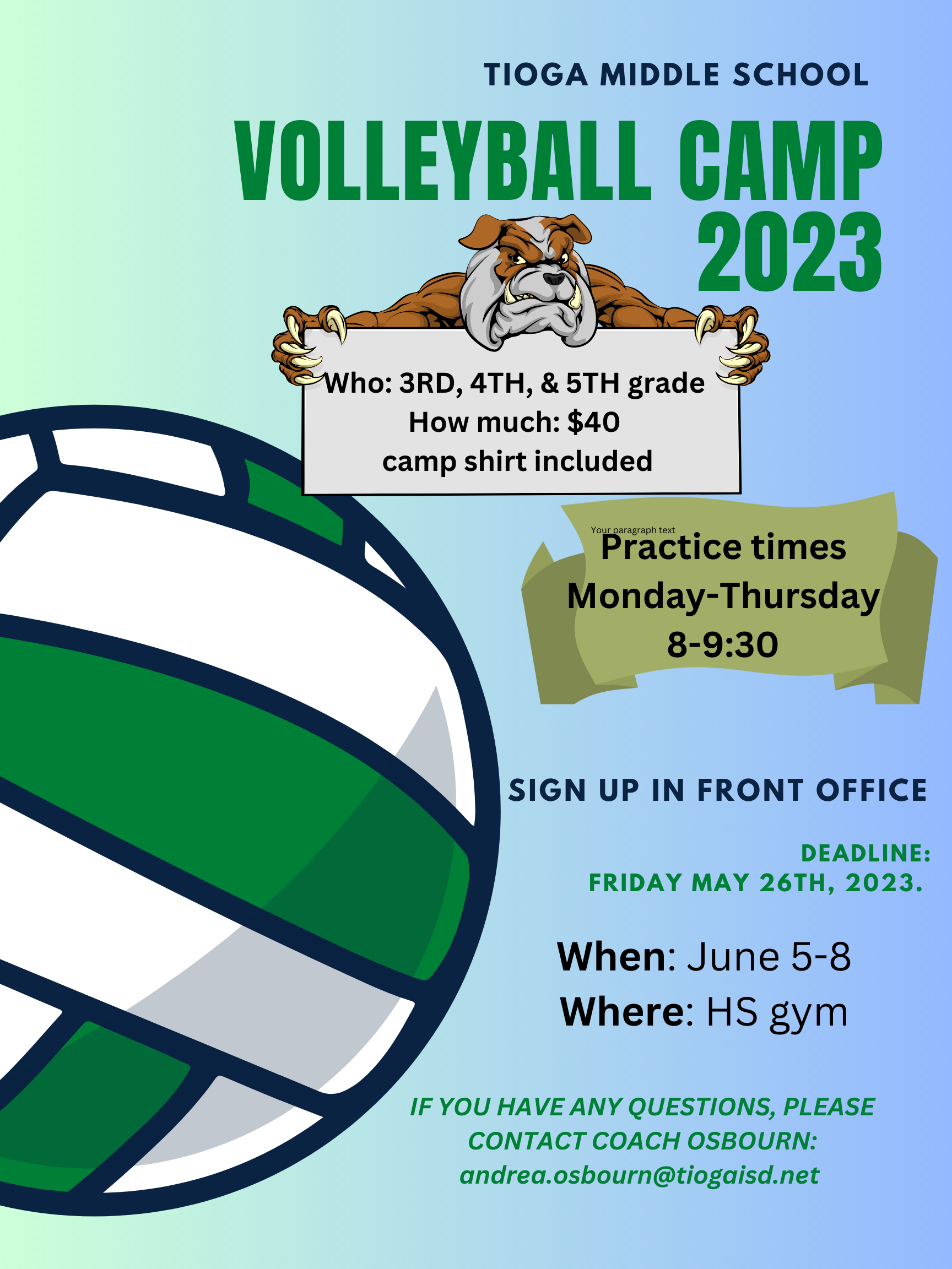 Tioga ISD - 2023 Volleyball Camps