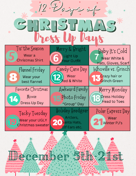Tioga ISD - Twelve Day of Christmas Dress Up Days - Secondary Campus