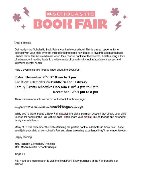 Tioga ISD - Scholastic Book Fair